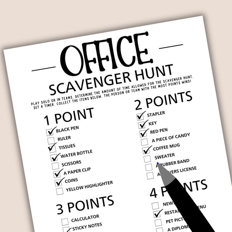 Office Scavenger Hunt, Printable Office Party Game, Team Building Game ...