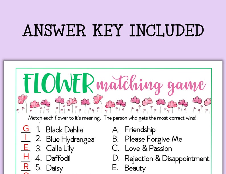 Flower Matching Game, Printable Springtime Game, Spring Trivia Game ...