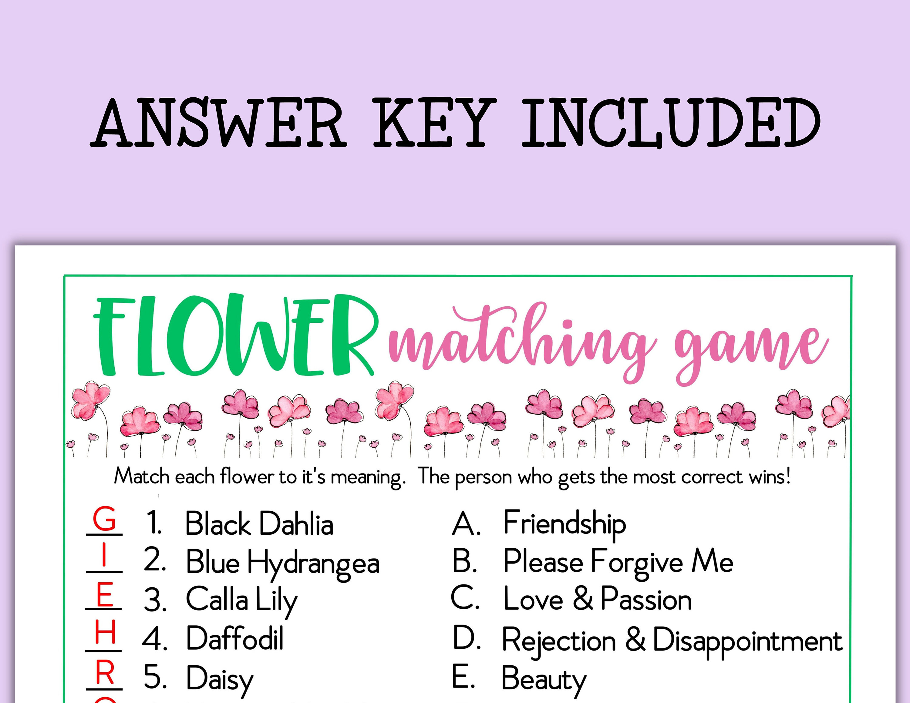 Flower Matching Game, Printable Springtime Game, Spring Trivia Game, Spring Game for Adults ...