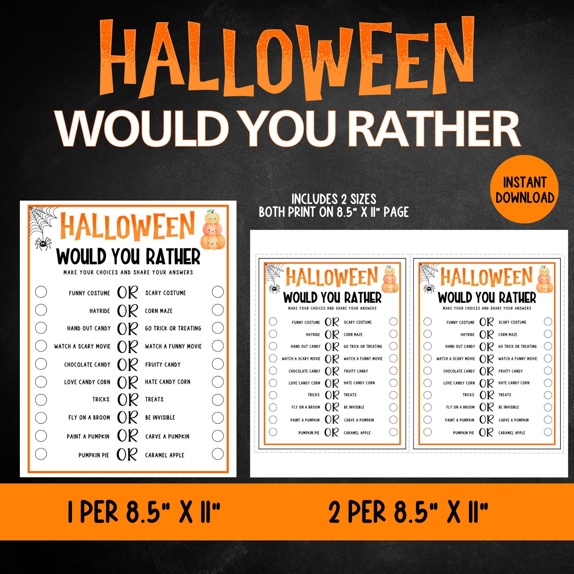 Halloween Game, Printable Halloween Party Game, Would You Rather Game ...
