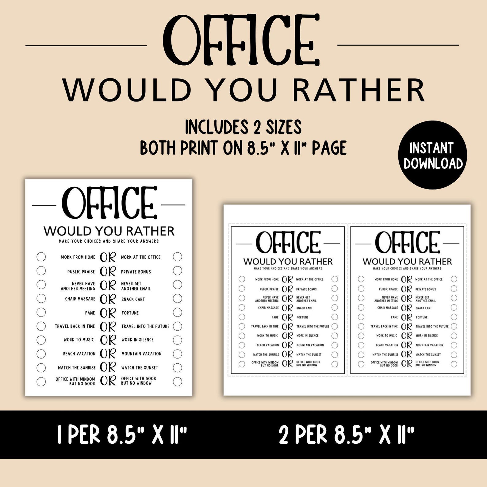Office Party Game, Printable Office Would You Rather Game, Team ...