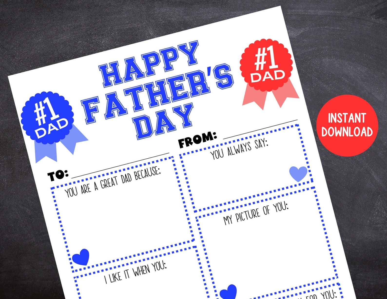 Fathers Day Card From Kids, Printable Kids Father's Day, Fill in the ...