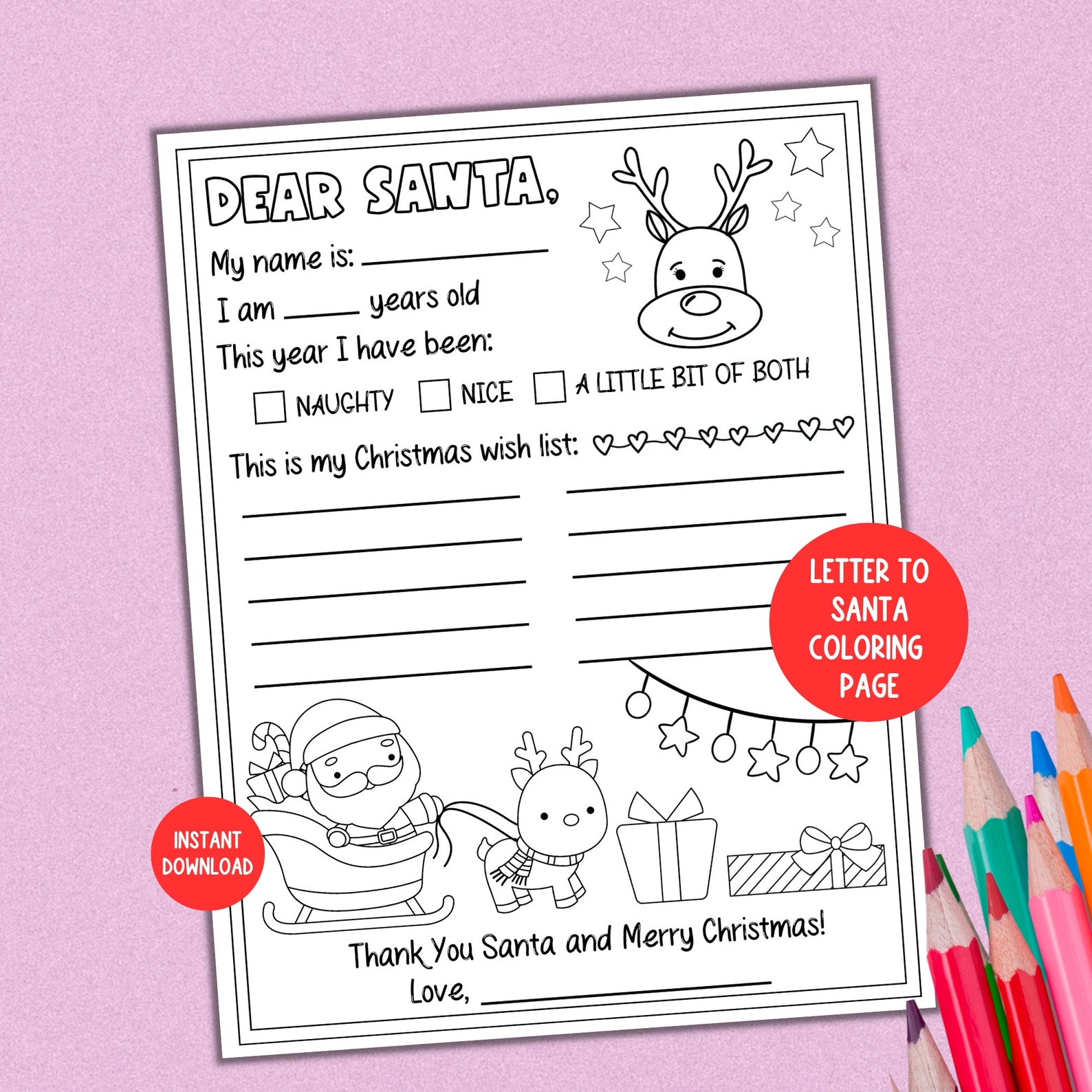 Letter to Santa Coloring Page, Printable Dear Santa Letter, Kids ...
