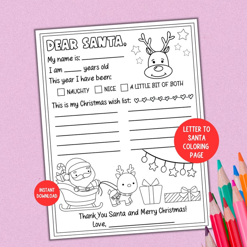 Letter to Santa Coloring Page, Printable Dear Santa Letter, Kids ...