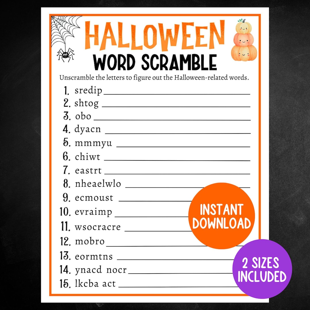 Halloween Word Scramble, Printable Halloween Game, Halloween Party Game ...