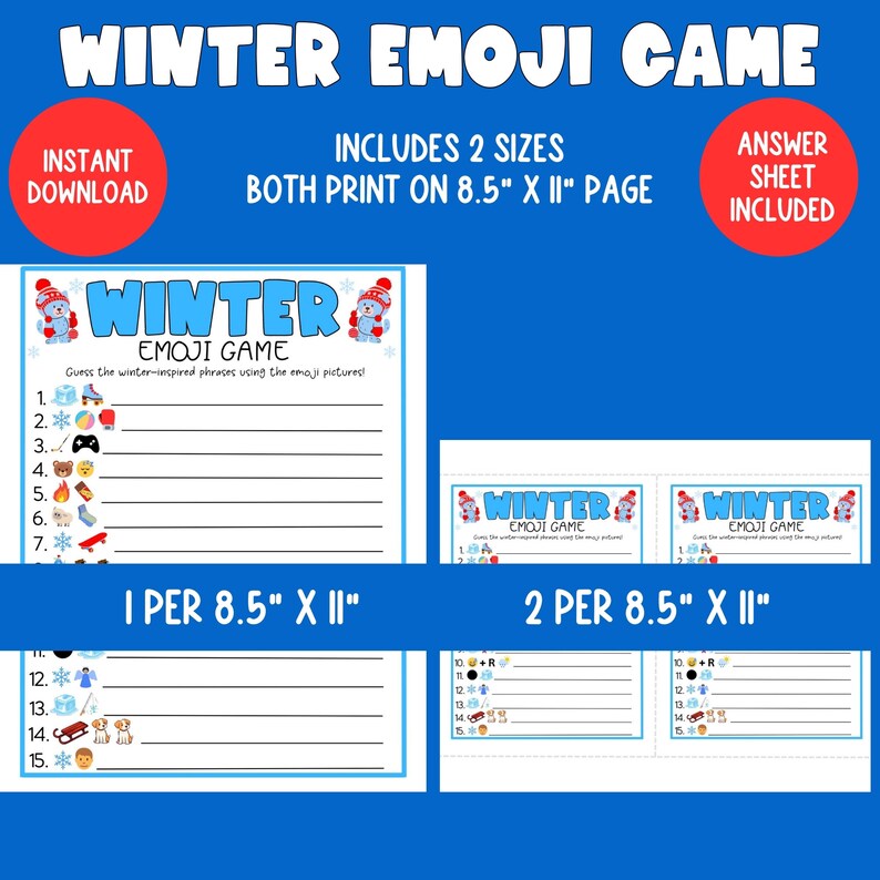 Winter Emoji Game, Printable Activity for Winter, Cold Weather and Snow ...