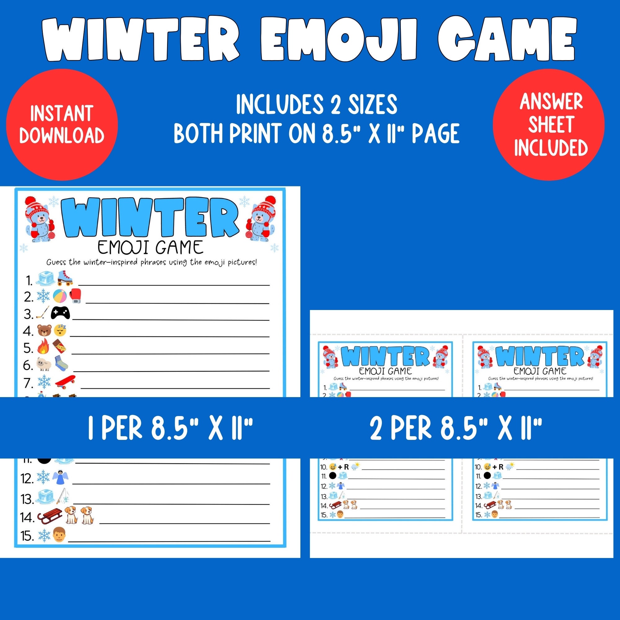 Winter Emoji Game, Printable Activity for Winter, Cold Weather and Snow ...