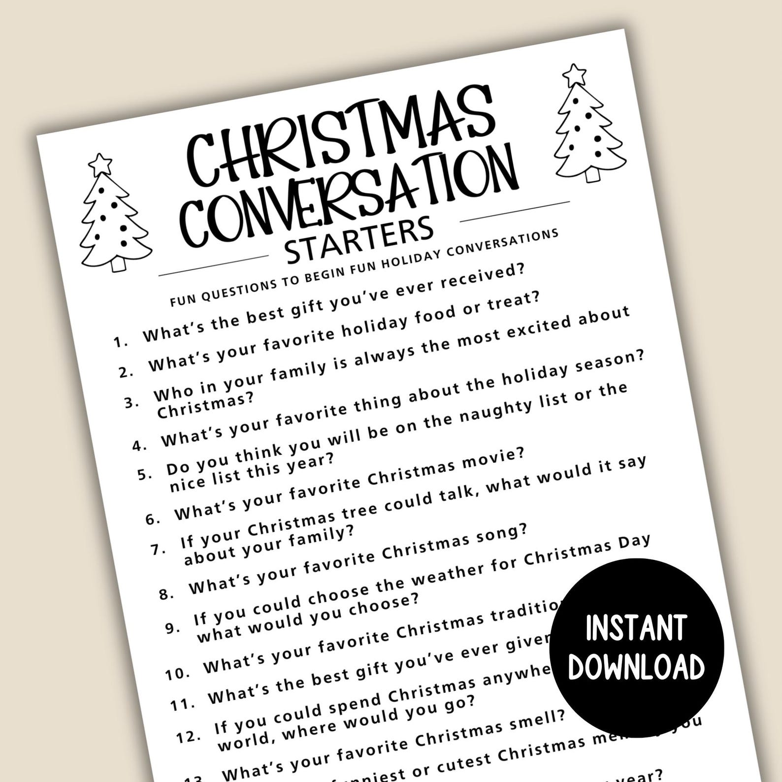 Christmas Conversation Starters, Printable Holiday Icebreaker for Kids ...