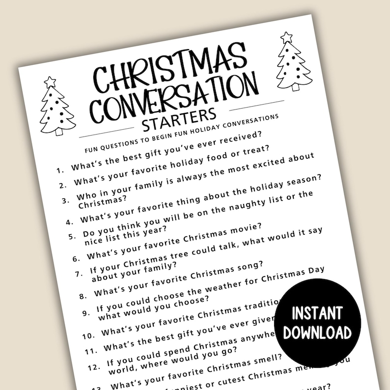 Christmas Conversation Starters, Printable Holiday Icebreaker for Kids ...