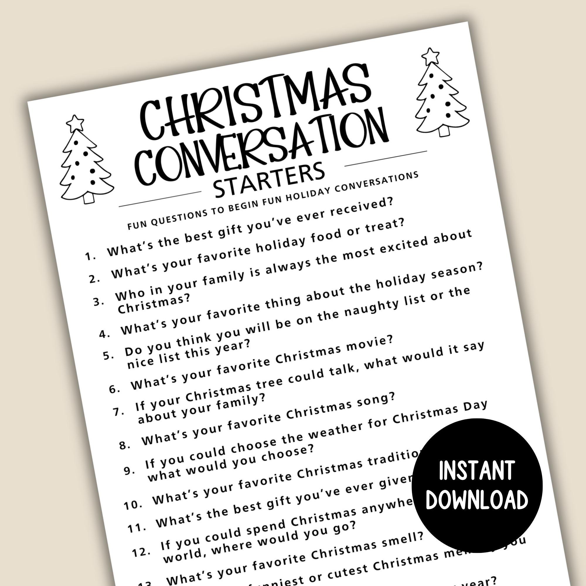 Christmas Conversation Starters, Printable Holiday Icebreaker for Kids ...