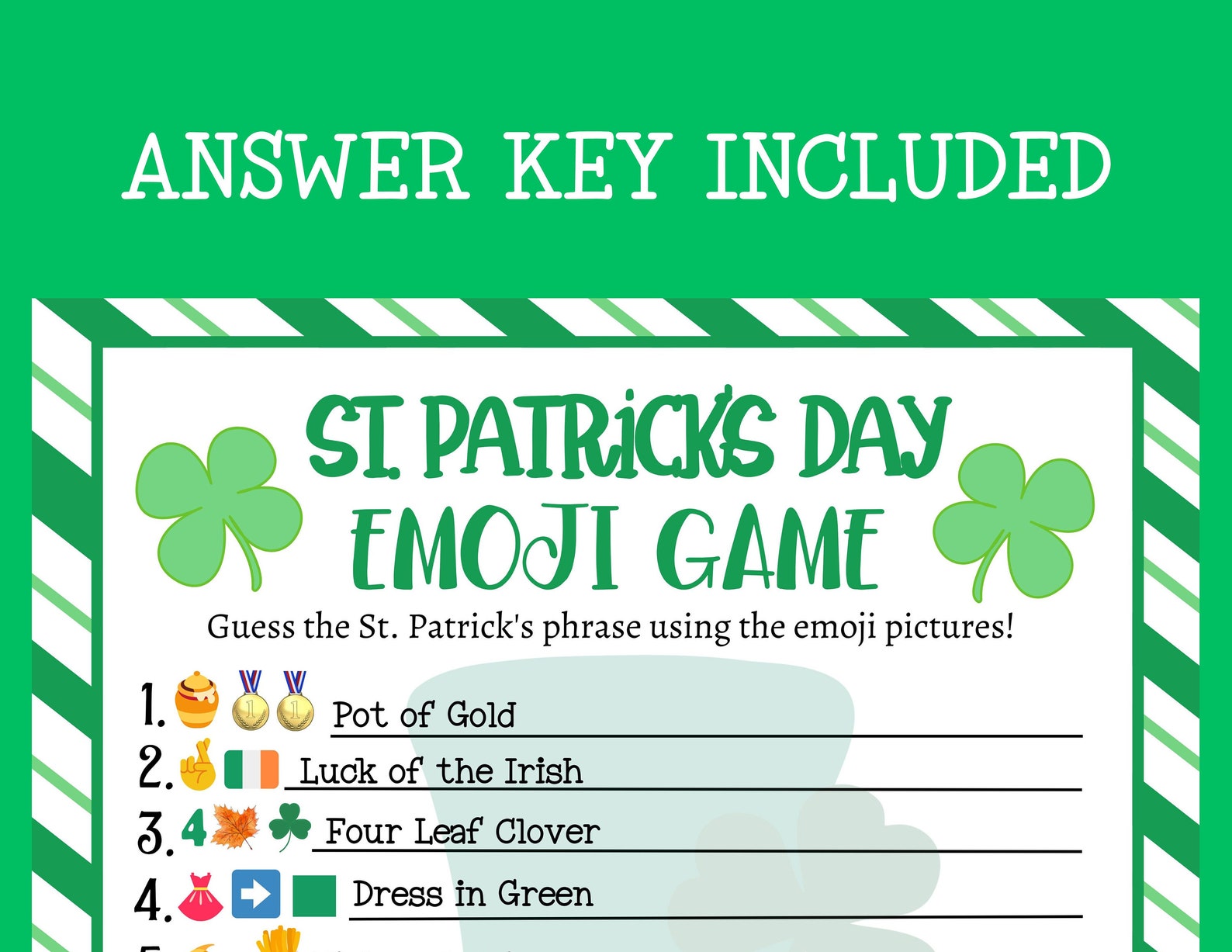 St Patricks Day Emoji Game, St Patricks Day Printable Game, Emoji Game ...