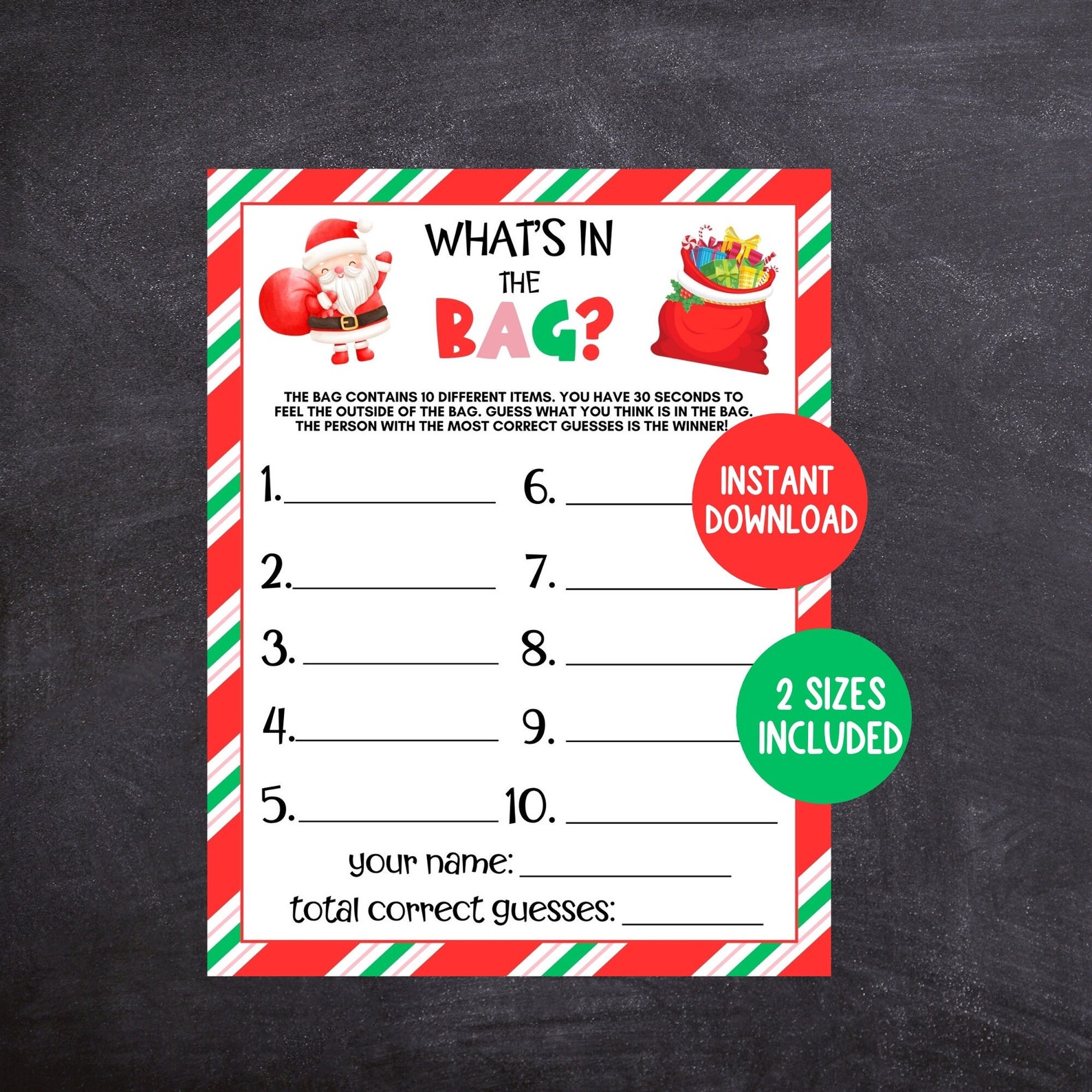 What's in the Bag Christmas Game, Printable Christmas Party Game ...