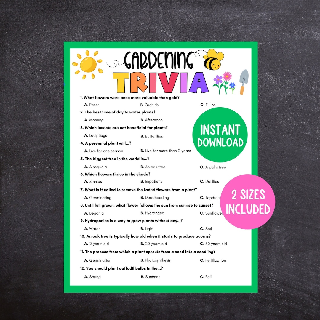 Gardening Trivia Game, Printable Spring Activity for Adults and Kids ...