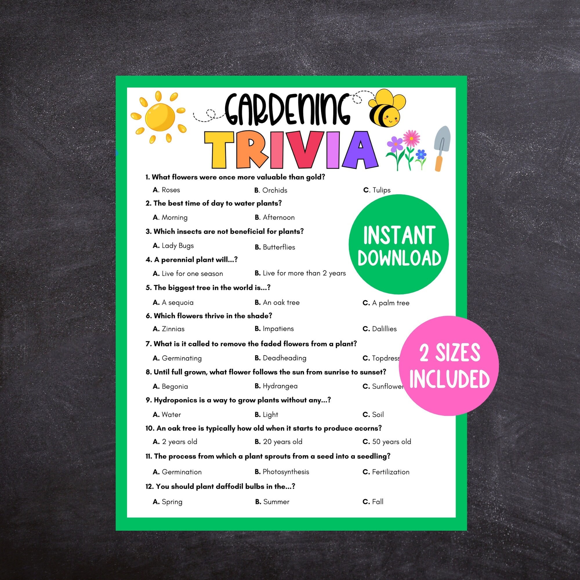 Gardening Trivia Game, Printable Spring Activity for Adults and Kids ...