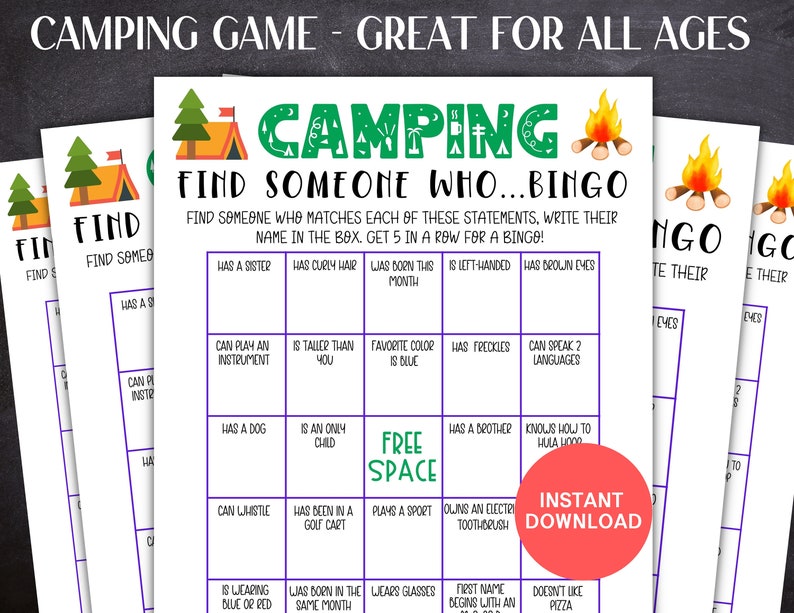 Camping Game, Human Bingo Game, Find Someone Who Game, Get to Know You ...