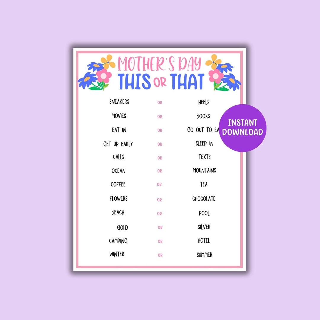 Mother's Day Game, Printable Mother's Day Game, Mum's Day Game, Mother ...