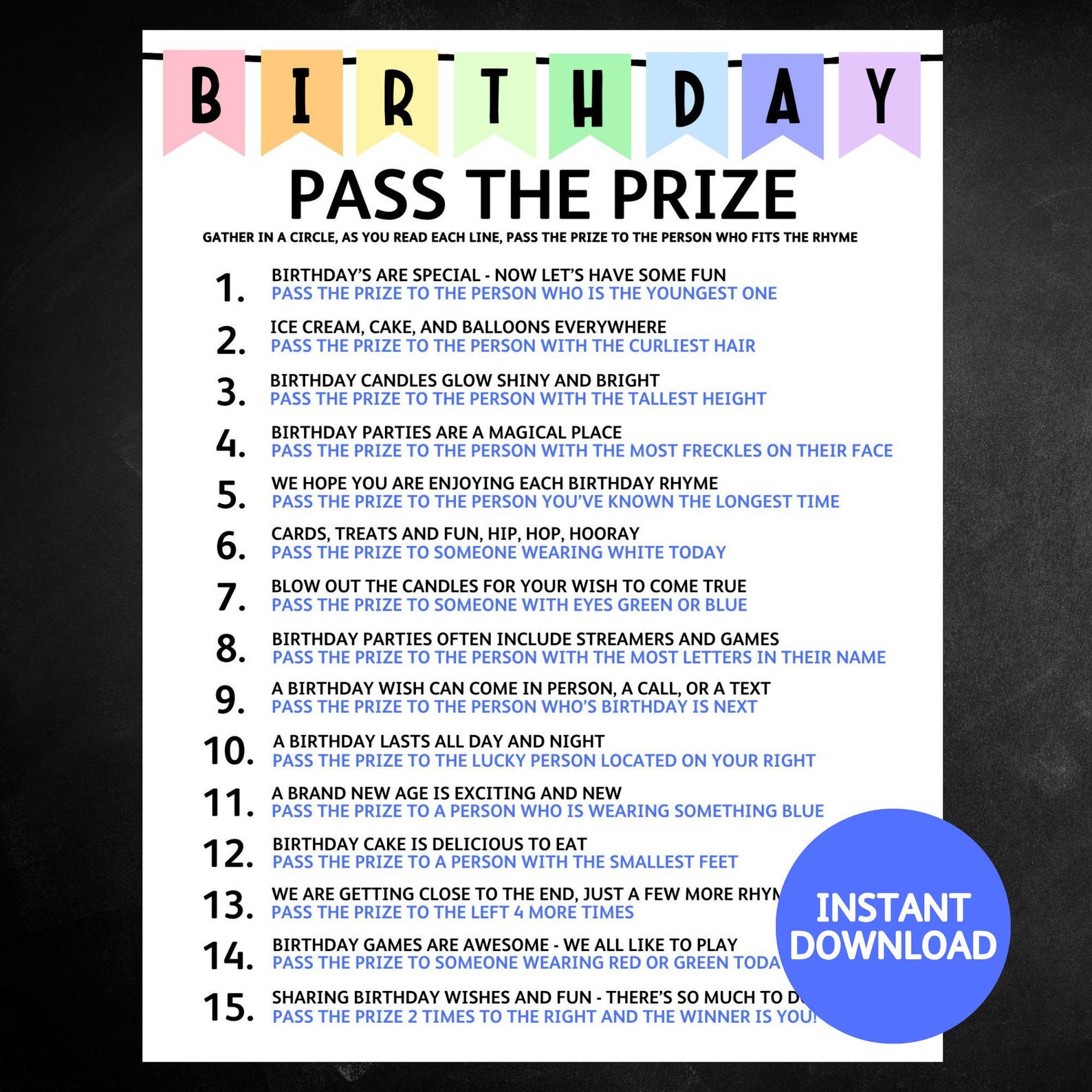 Birthday Pass the Prize Game, Printable Group Birthday Game, Left Right ...