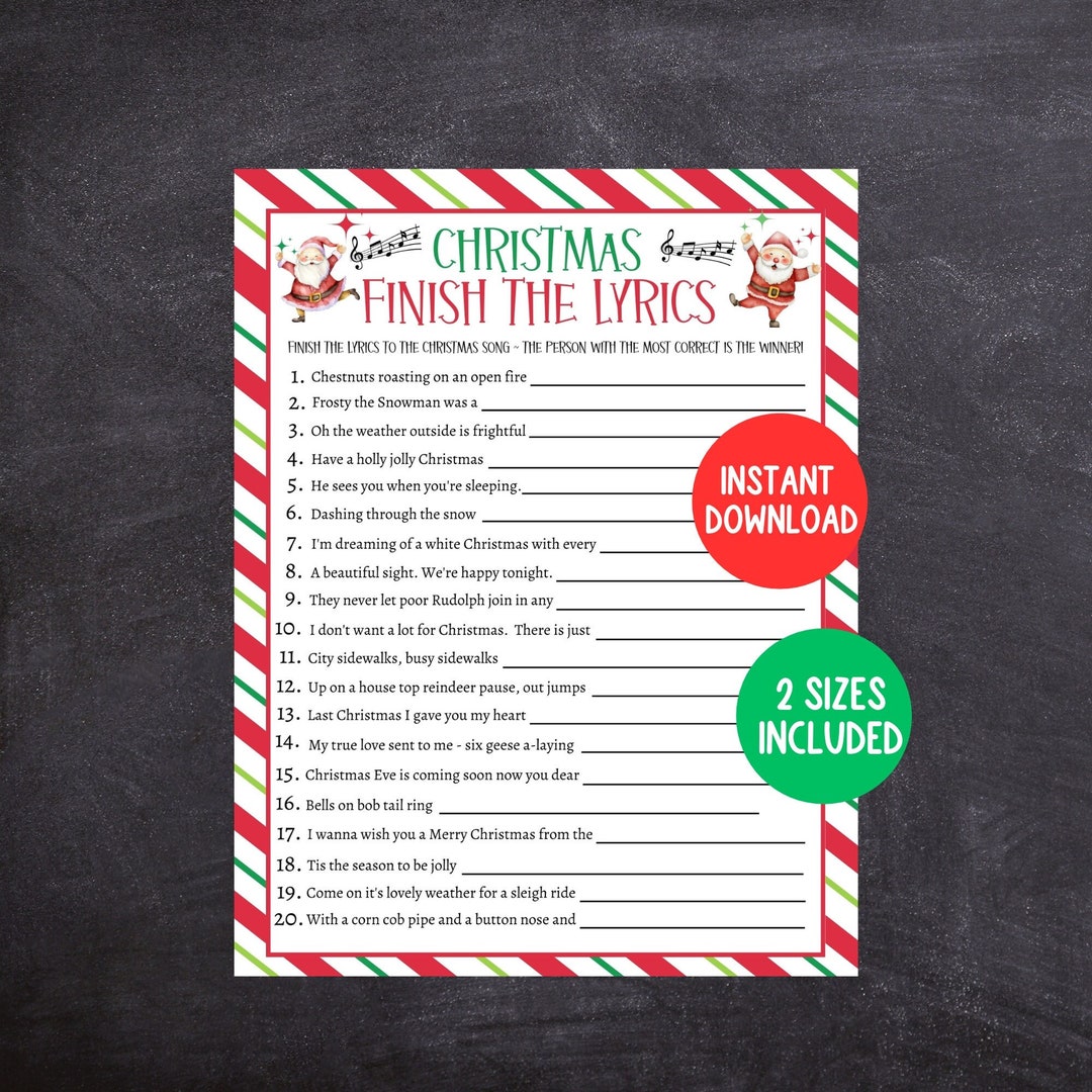 Printable Christmas Game, Christmas Song Trivia Game, Christmas Finish ...