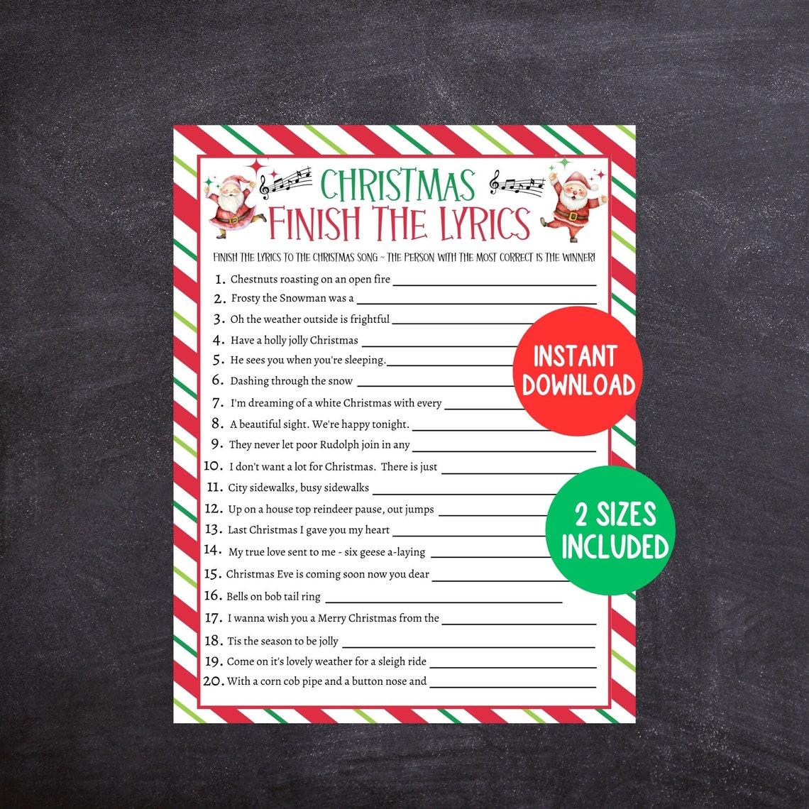 Printable Christmas Game, Christmas Song Trivia Game, Christmas Finish ...