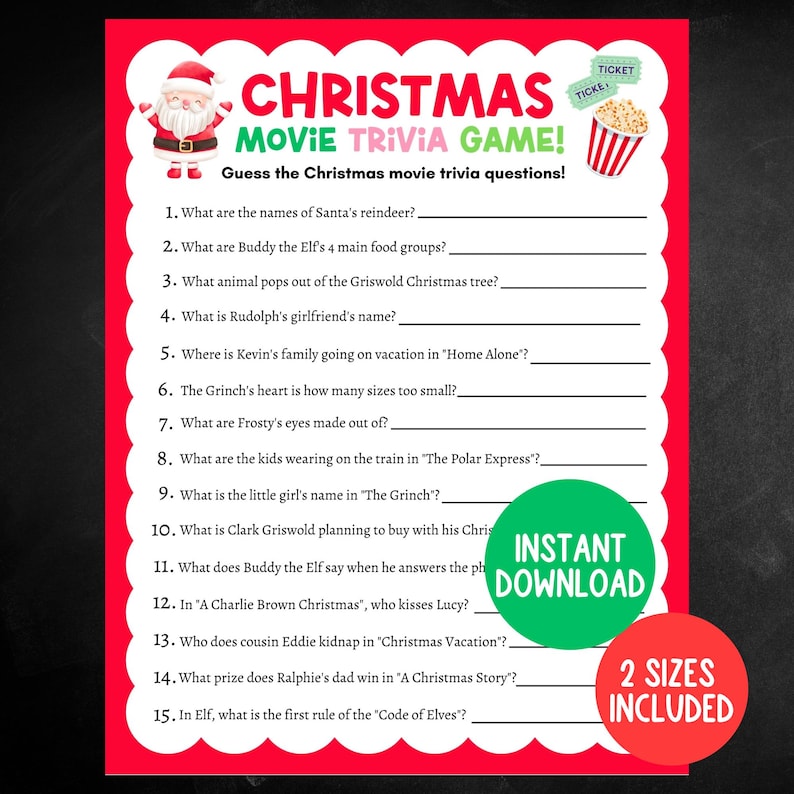 Christmas Movie Trivia Game, Christmas Printable Game, Christmas Party ...