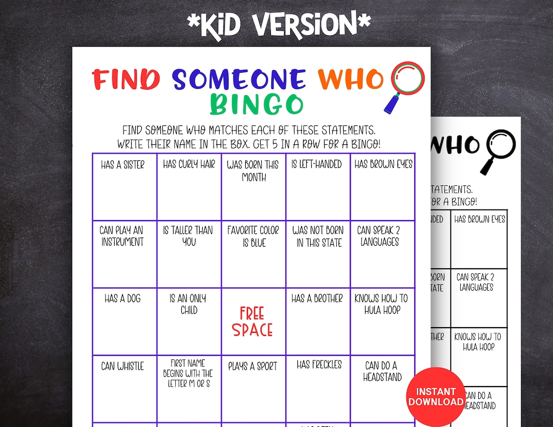 Kid Version Find Someone Who Bingo, Kid Icebreaker Game, Classroom Find ...
