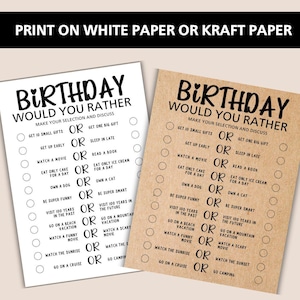 Birthday Game, Printable Would You Rather Game, Easy Party Starter Game ...