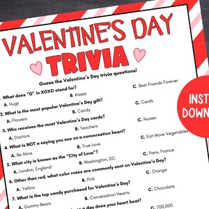 Valentine's Day Trivia Game, Printable Valentine's Party Game, Easy ...