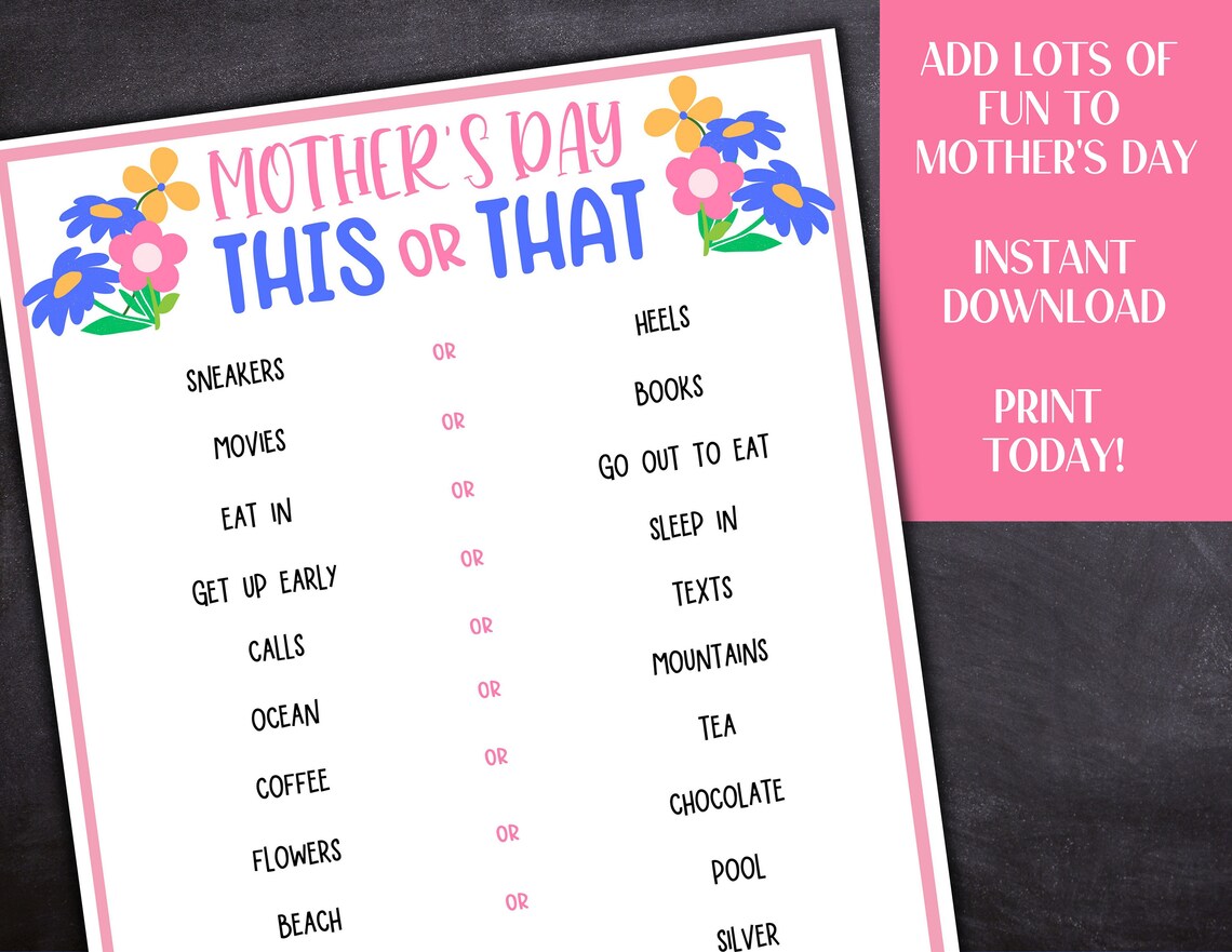 Mother's Day Game, Printable Mother's Day Game, Mum's Day Game, Mother ...