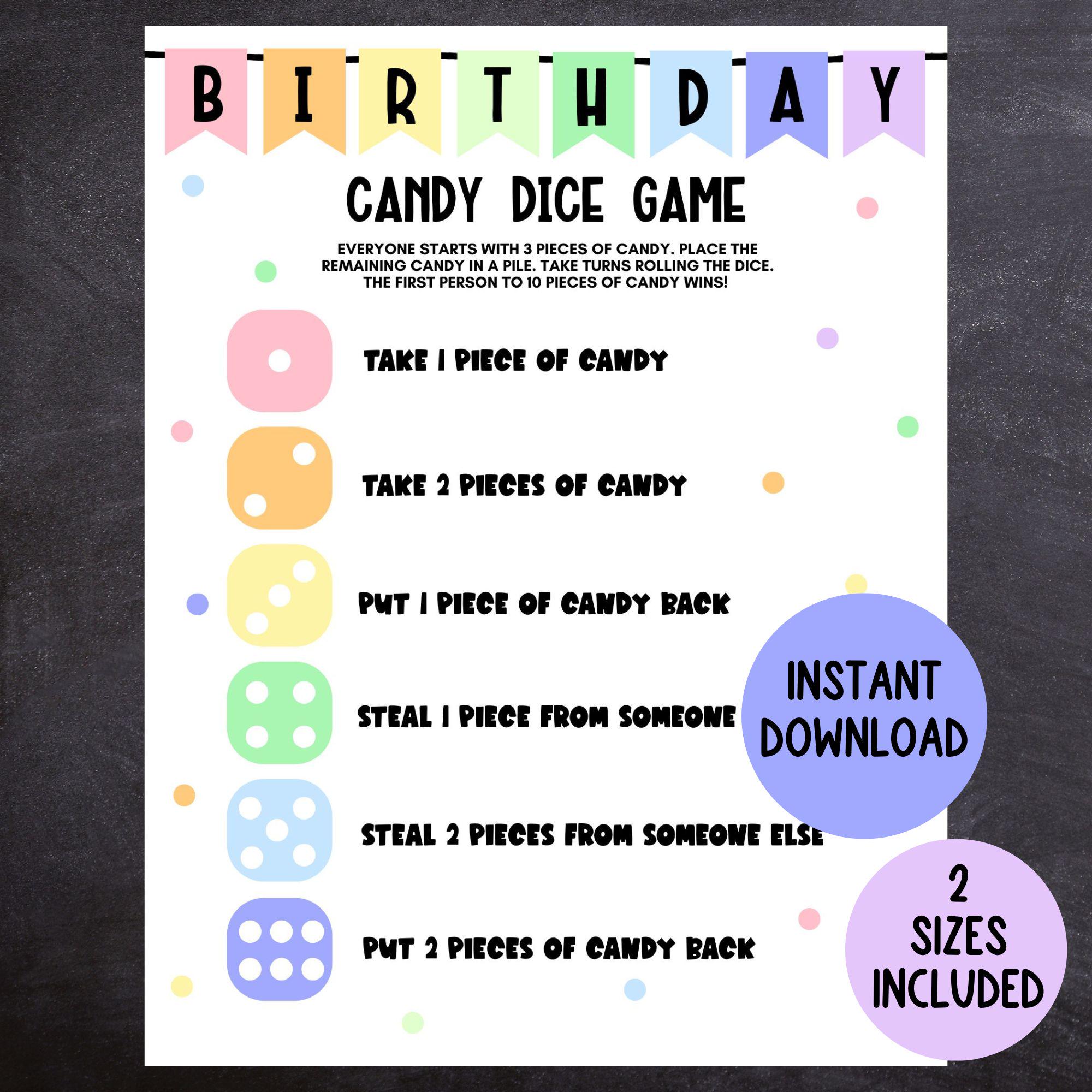 Birthday Candy Dice Game, Printable Pastel Birthday Party Game, Fun ...