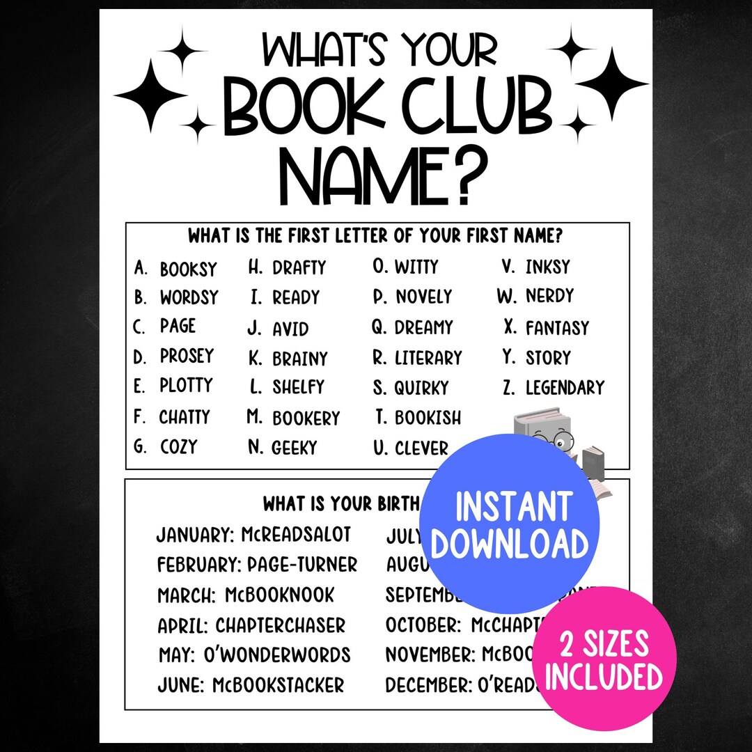 Book Club Name Game WITH Name Tags and Sign, Printable Book Club Game ...