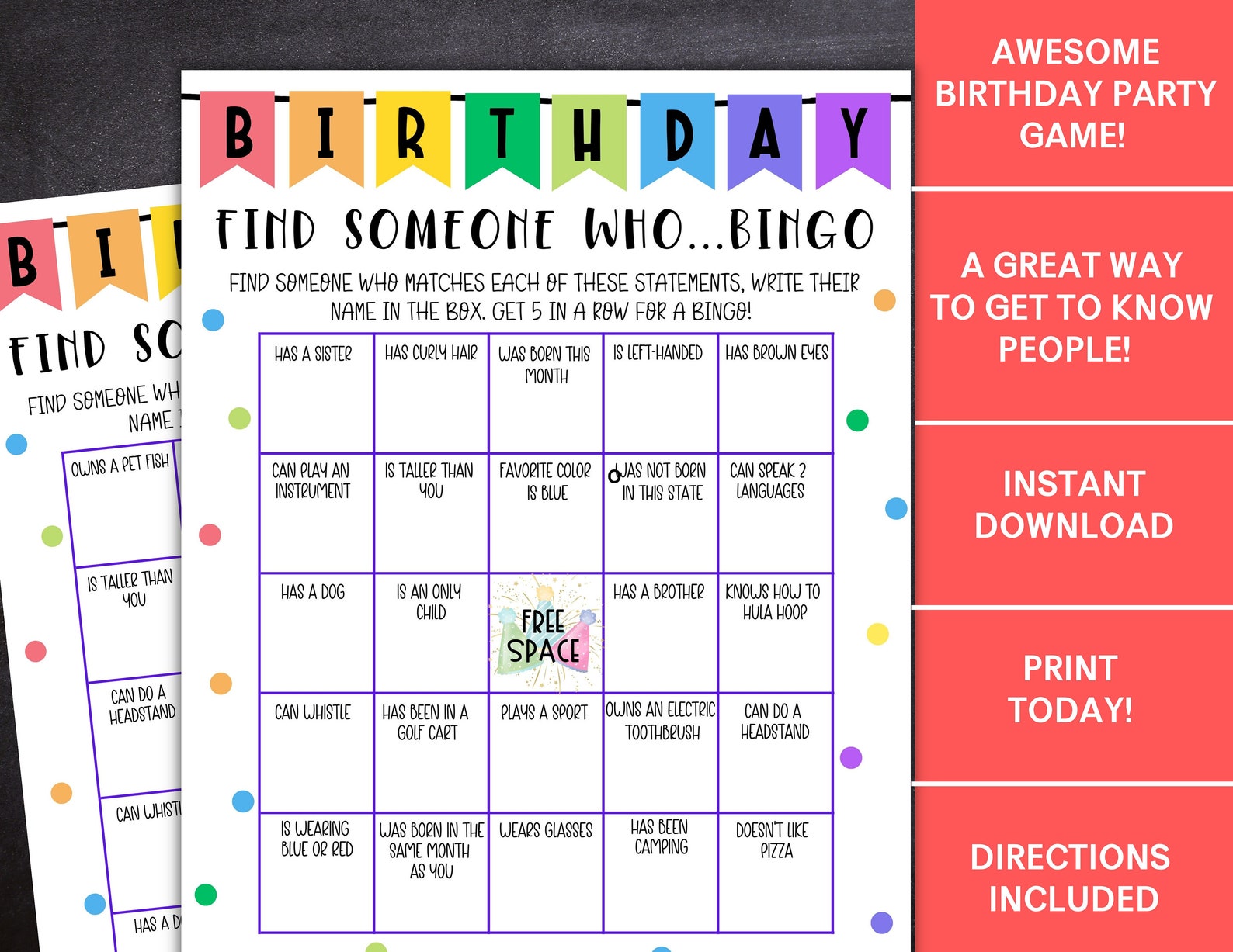 Birthday Party Game, Human Bingo Game, Find Someone Who Game, Get to ...