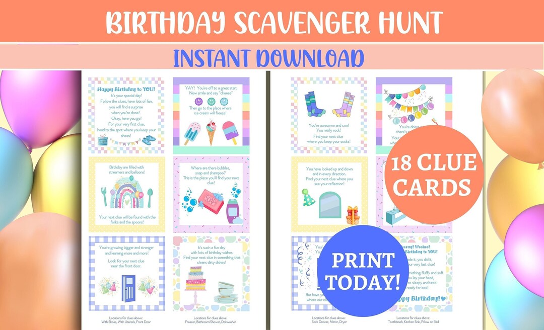 Birthday Scavenger Hunt for Kids Indoor Birthday Treasure - Etsy