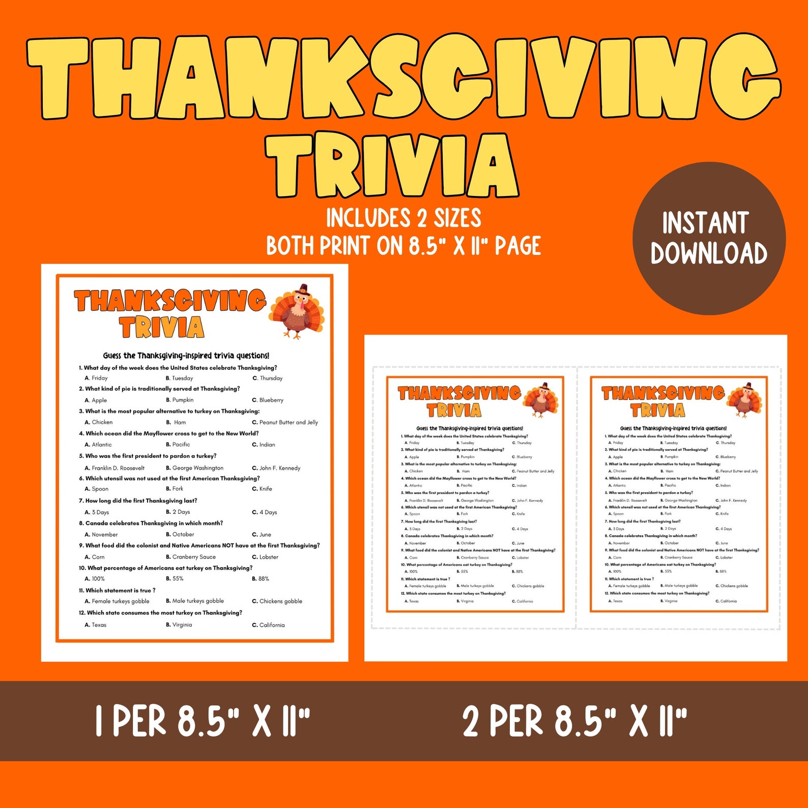 Thanksgiving Trivia Game, Printable Thanksgiving Party Game ...