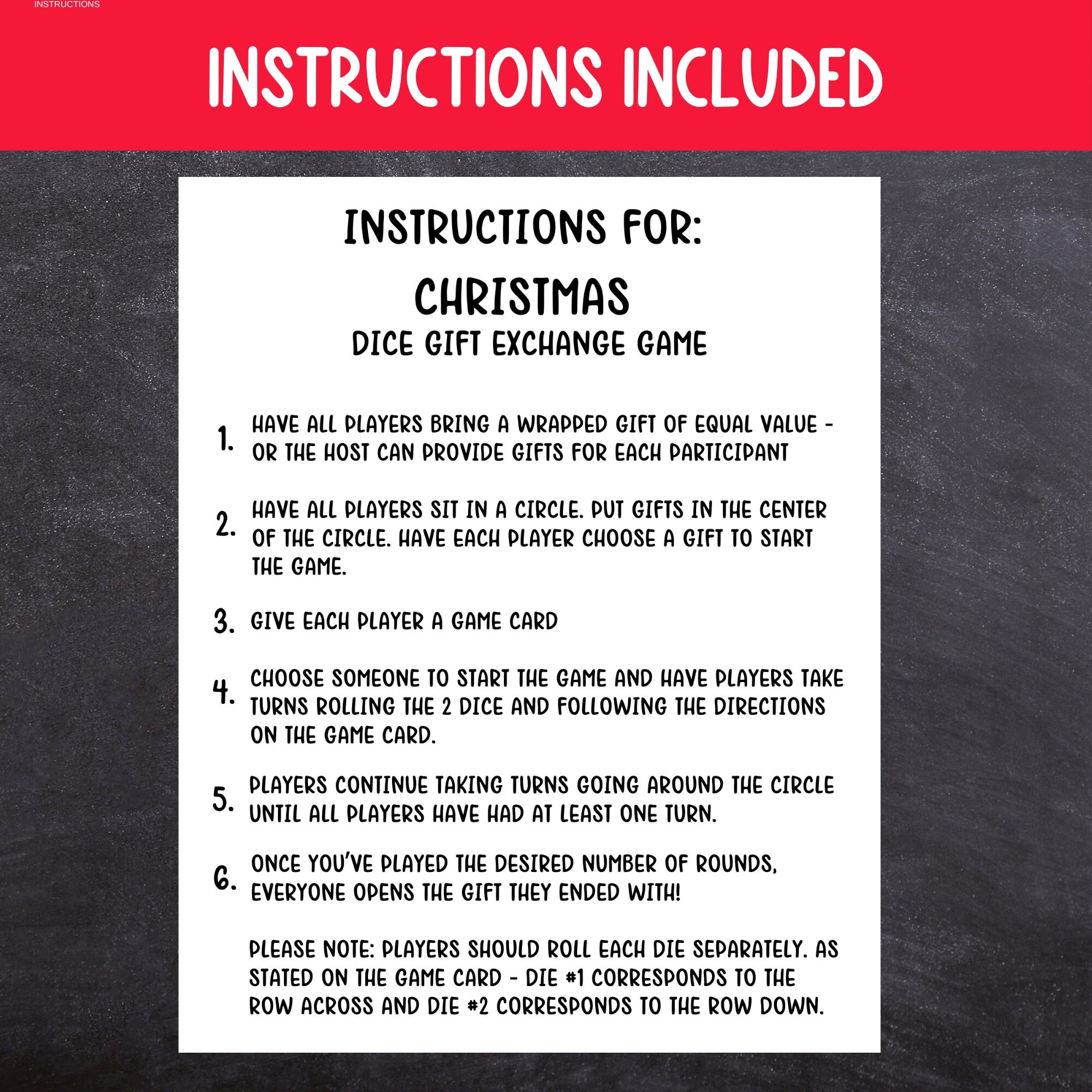 Christmas Gift Exchange Dice Game, Printable Group Christmas Game, Easy ...