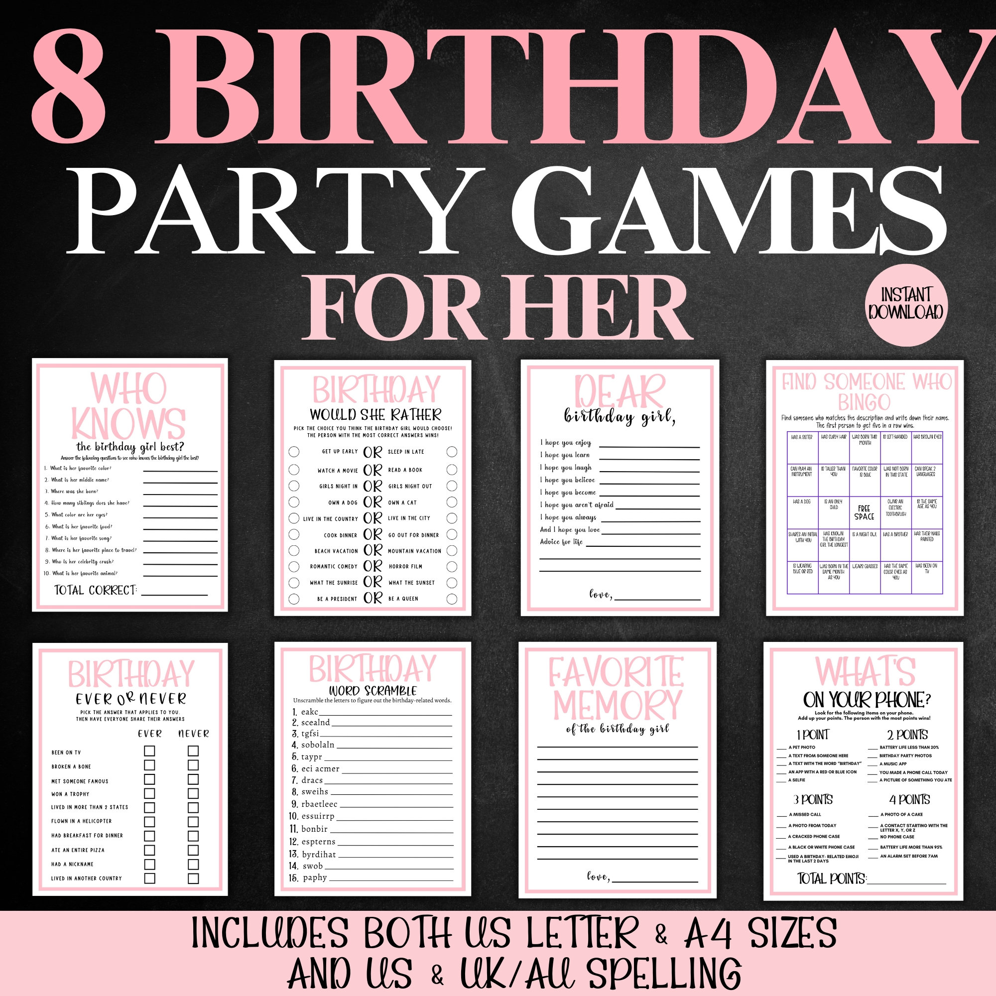 Women's Birthday Party Game Bundle, Printable Adult Games for Her ...