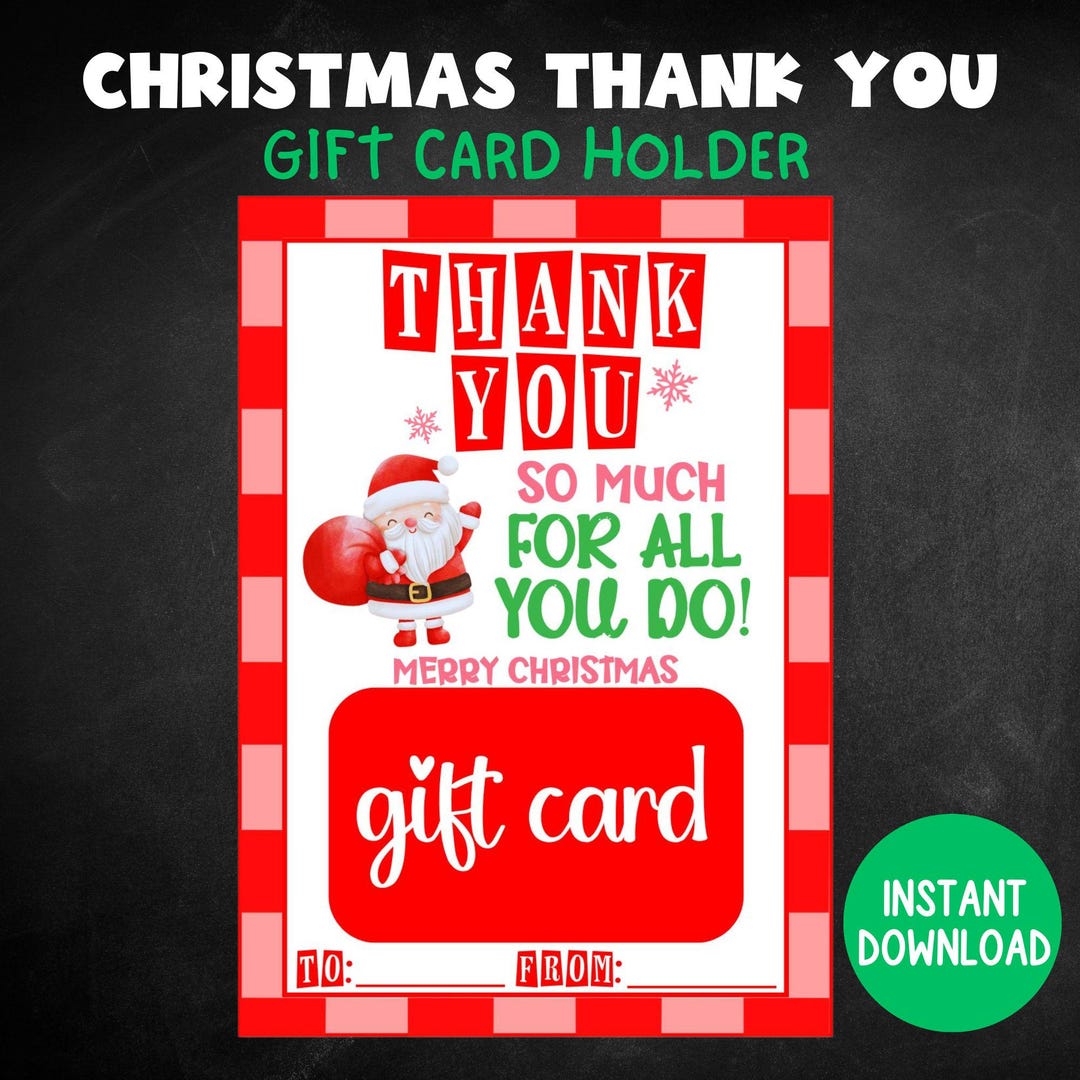 Christmas Thank You Card, Printable Christmas Gift Card Holder for ...