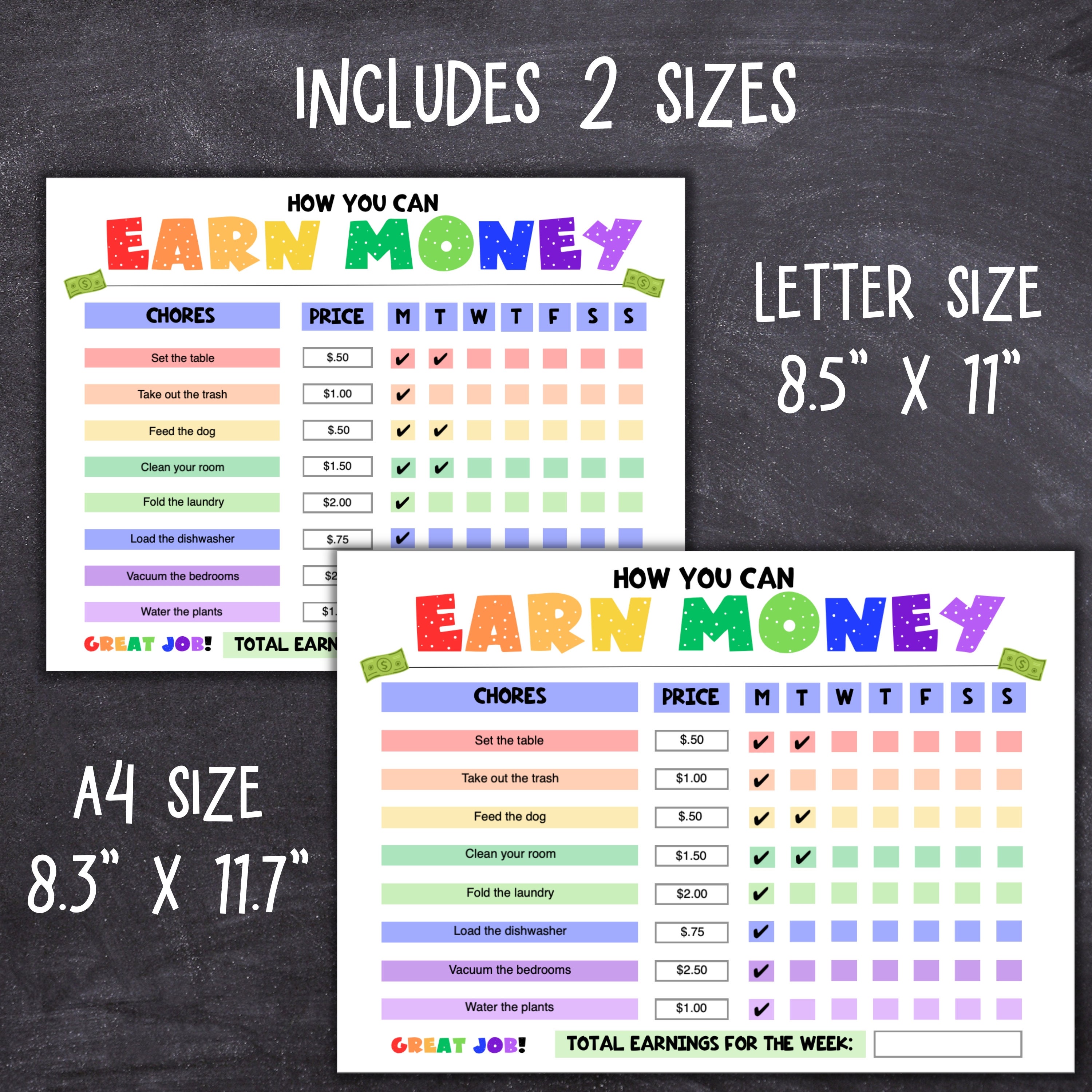 How to Earn Money Chore Chart, Editable Allowance Chore Chart for Kids ...