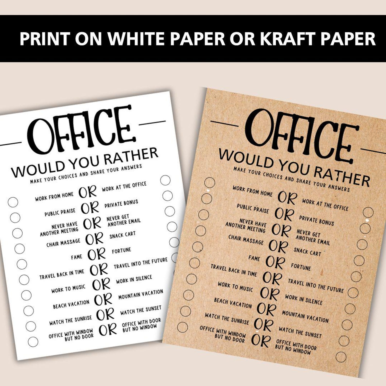 Office Party Game, Printable Office Would You Rather Game, Team ...