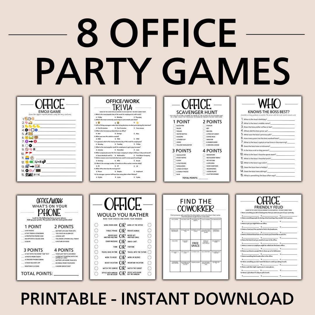 Office Party Games, Printable Work Party Game Bundle, Team Building ...