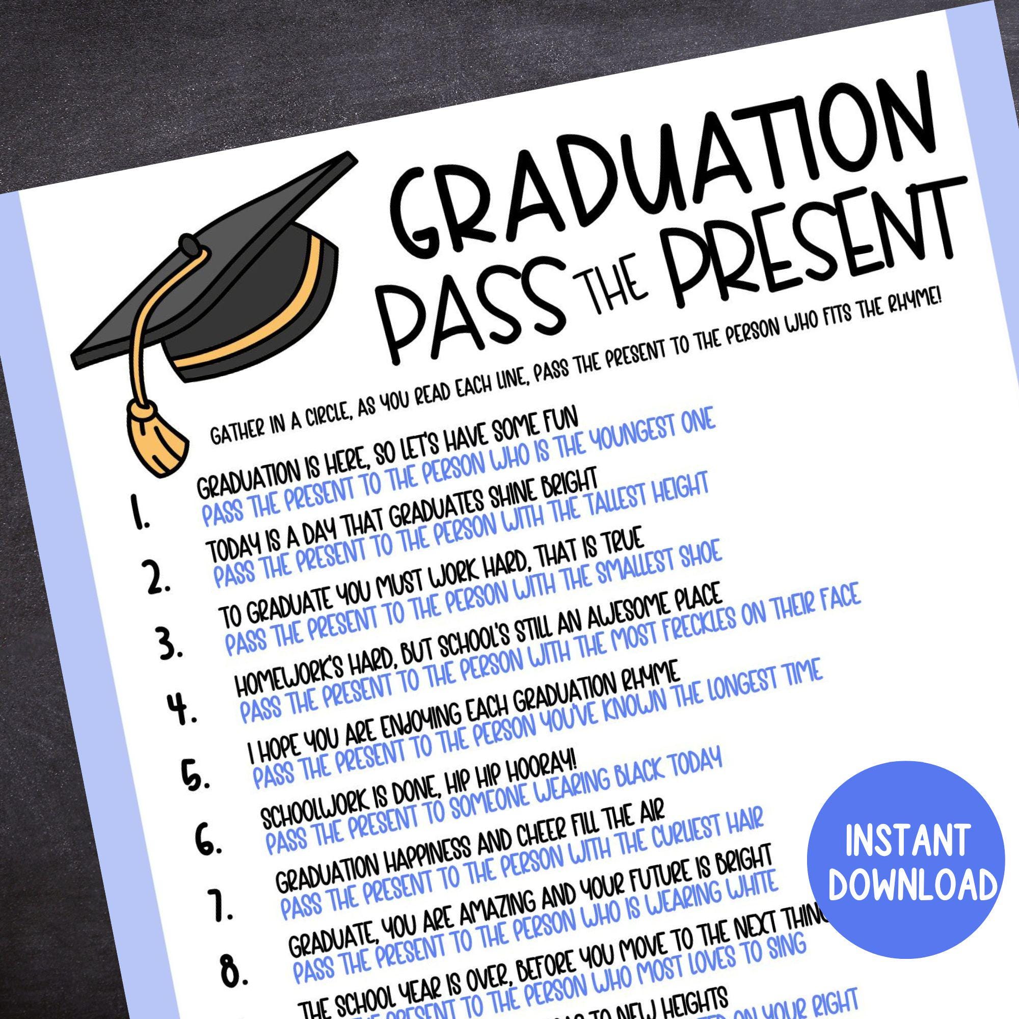Pass the Present Graduation Game, Printable Group Graduation Game, Left ...
