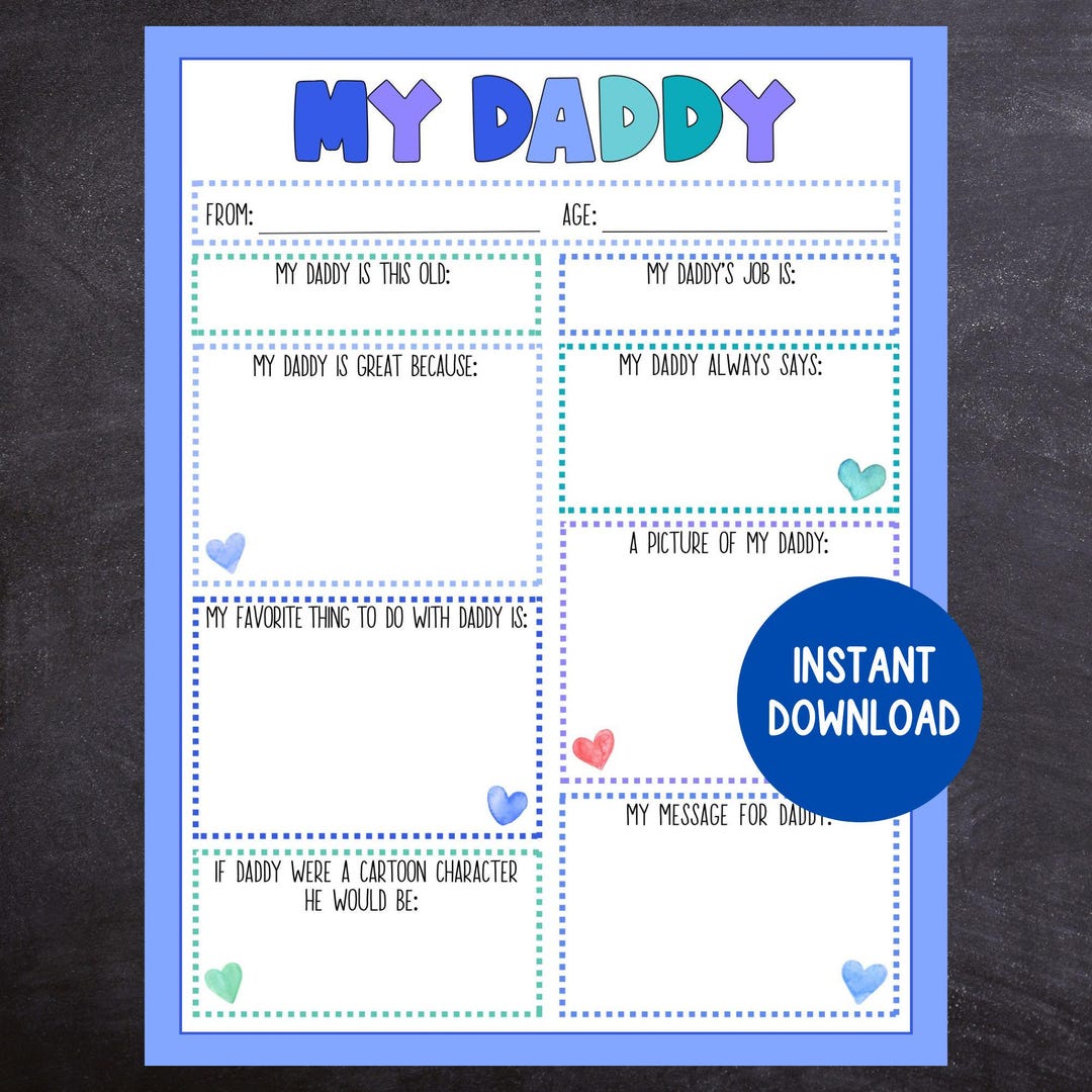 Daddy Card, Printable Daddy Card for Birthday, Daddy Father's Day, Kids ...