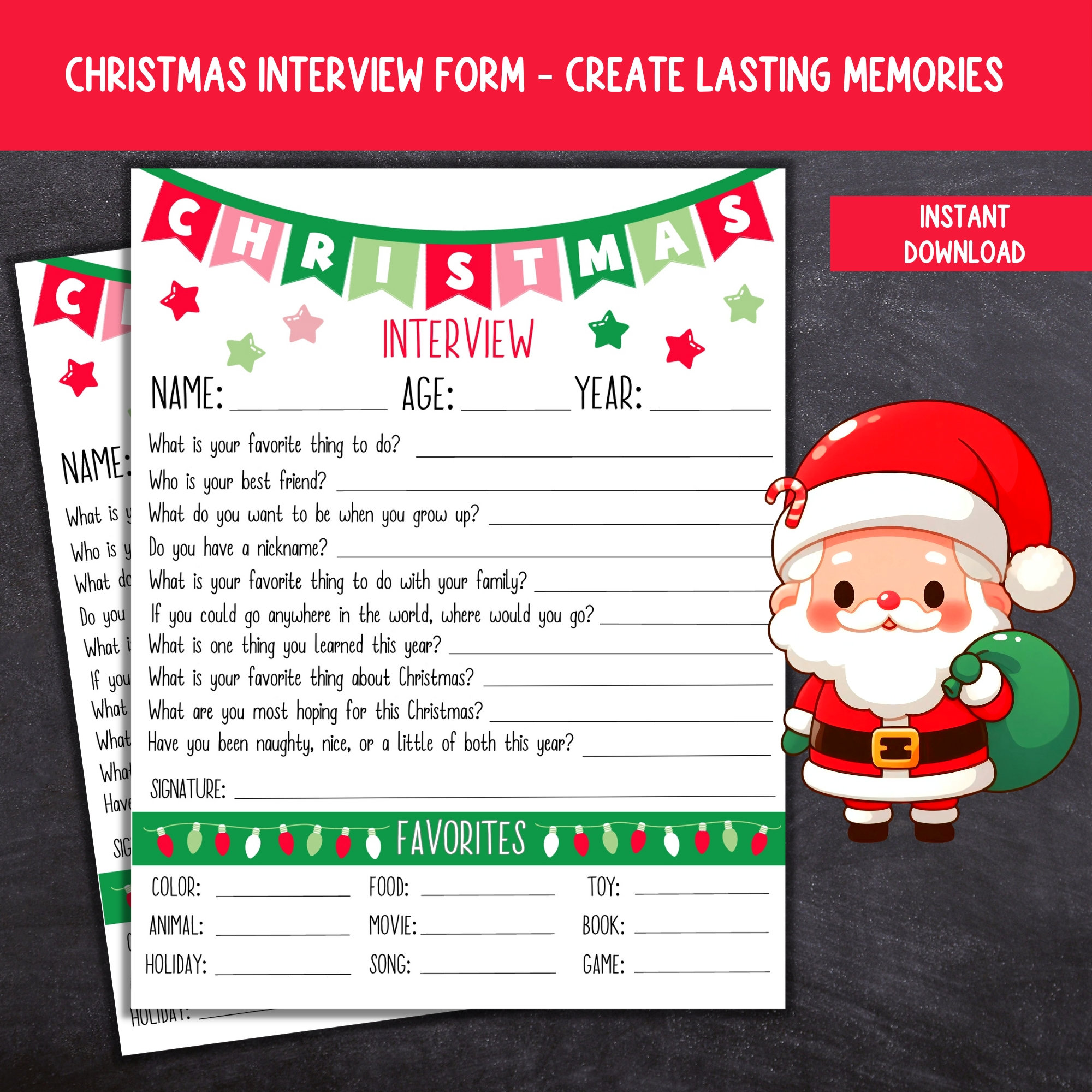 Kids Christmas Interview, Printable Christmas Questionnaire, Annual ...