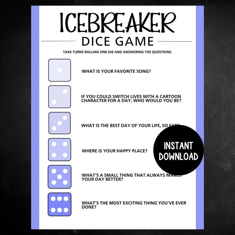 Icebreaker Game, Printable Icebreaker Dice Game, Pastel Party Starter ...