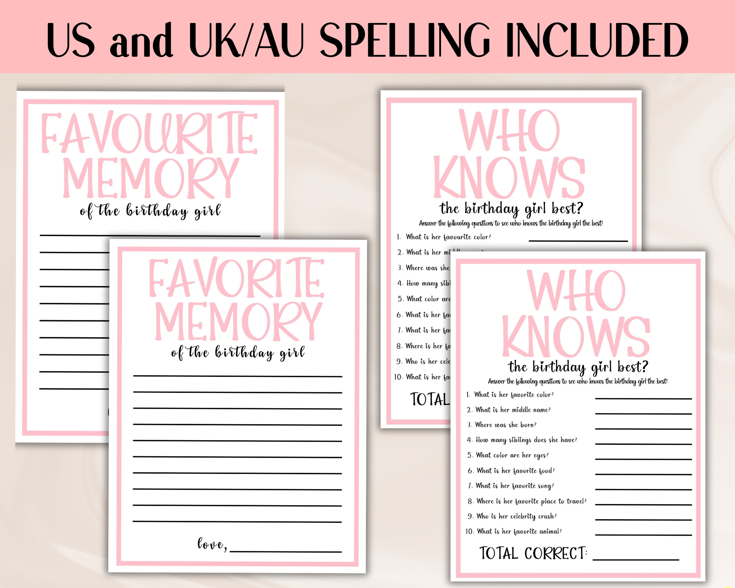 Women's Birthday Party Game Bundle, Printable Adult Games for Her ...