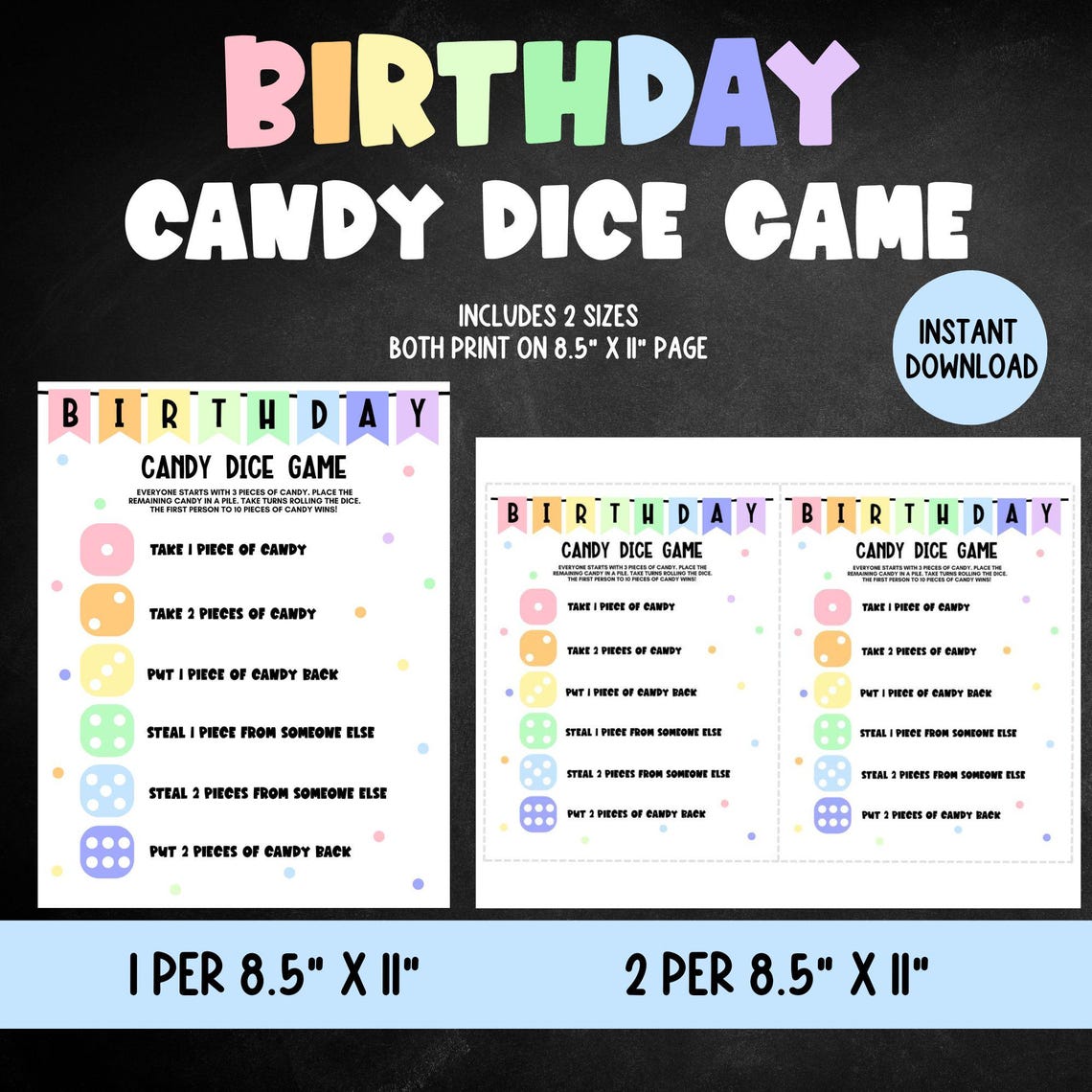 Birthday Candy Dice Game, Printable Pastel Birthday Party Game, Fun ...