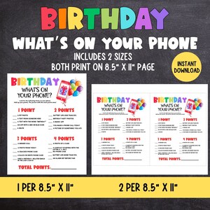 Birthday Party Game, Printable Birthday What's on Your Phone, Birthday ...
