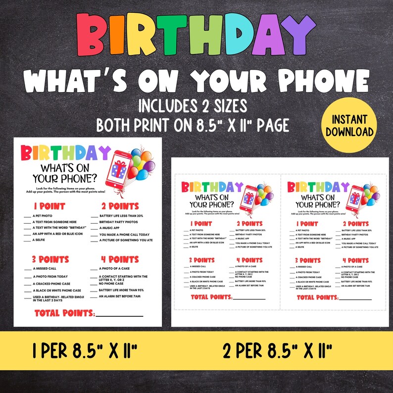 Birthday Party Game, Printable Birthday What's on Your Phone, Birthday ...