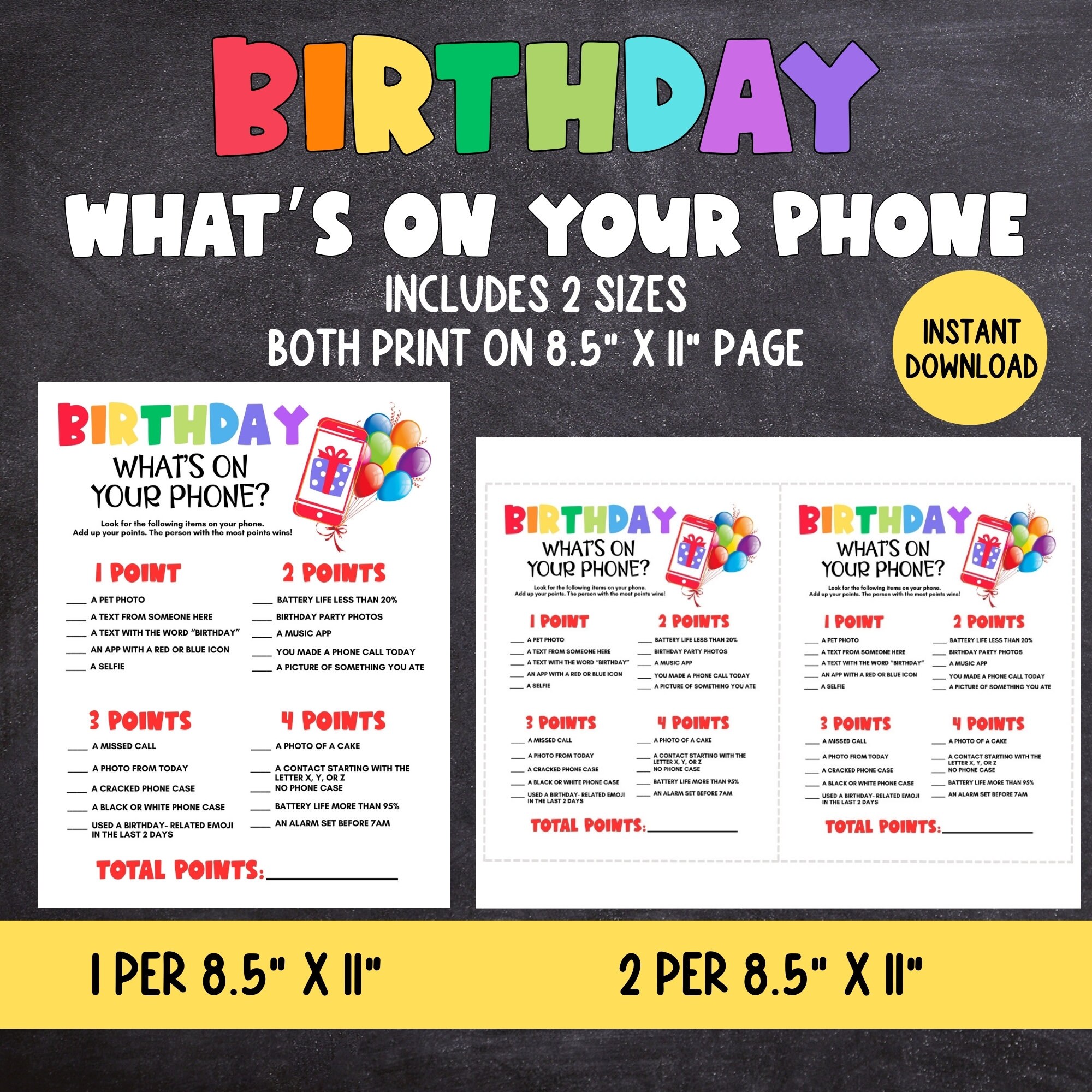Birthday Party Game, Printable Birthday What's on Your Phone, Birthday ...