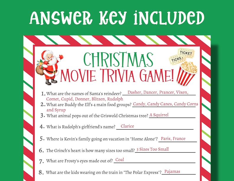 Christmas Movie Trivia Game, Christmas Printable Game, Christmas Party ...