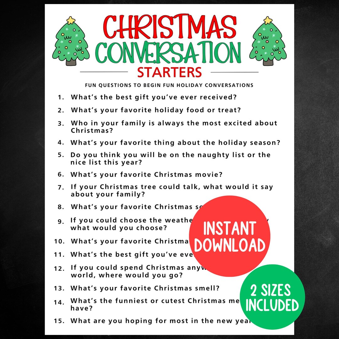 Christmas Conversation Starters, Printable Holiday Icebreaker for Kids ...